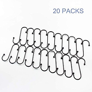 Ami.Todfo S Hooks Heavy Duty, 20-Pack Black S Shaped Hooks 4Inch for Hanging Plants, Pan, Pots, Cloths, Pots, Pans, Plants, Bags, Cups, Clothes，Premium S Hanger Hooks with Metal Balls