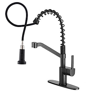 OWOFAN Black Kitchen Faucets with Pull Down Sprayer Industrial Single Handle One Hole Or 3 Hole Faucet for Farmhouse Camper Laundry Utility Rv Wet Bar Sinks