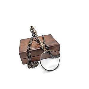 WAVE NAUTICAL Portable Handled Loupe Monocle for Library 10X Magnifiers Antique Brass Chain Necklace with 40mm Diameter Glass Magnification Lens Pendant Round Magnifying Optical Magnifier