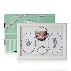 GTweyre Baby Picture Frame Handprint and Footprint Kit First Year Keepsake Photo White Wooden Make Baby Registry Baby Boy Stuff Newborn Baby Shower Gifts, Baby Footprint Kit, Nursery Decor