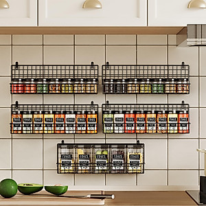 Spice Rack Organizer Wall Mounted 5-Tier Stackable Hanging Spice Jars Storage Racks,Great for Kitchen and Pantry,Up to Storage 48 Jars(Patent No.:D909138S)
