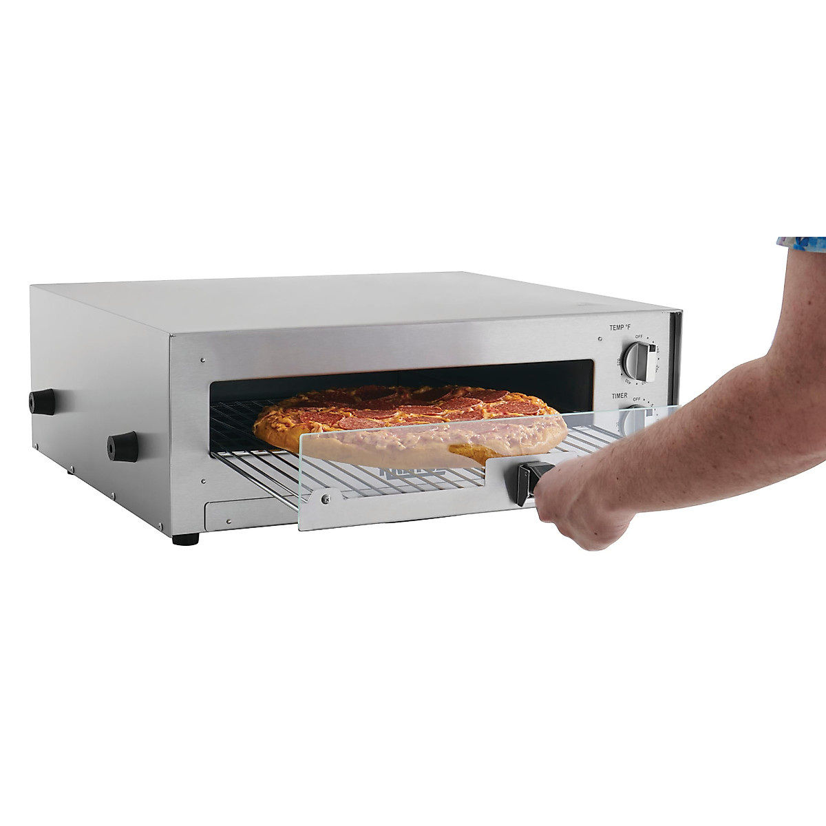 Kratos 29M-037 16" Commercial Electric Countertop Pizza Oven, 120V, 1700 Watts, Stainless Steel Pizza Oven with Glass Door for Restaurants, Cooks Pizzas up to 16" in Diameter