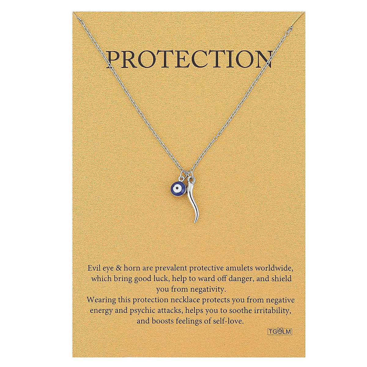 TGOLM Dainty Blue Evil Eye Charm Horn Pendant Necklace for Women's Spiritual Protection Jewelry White Gold Plated