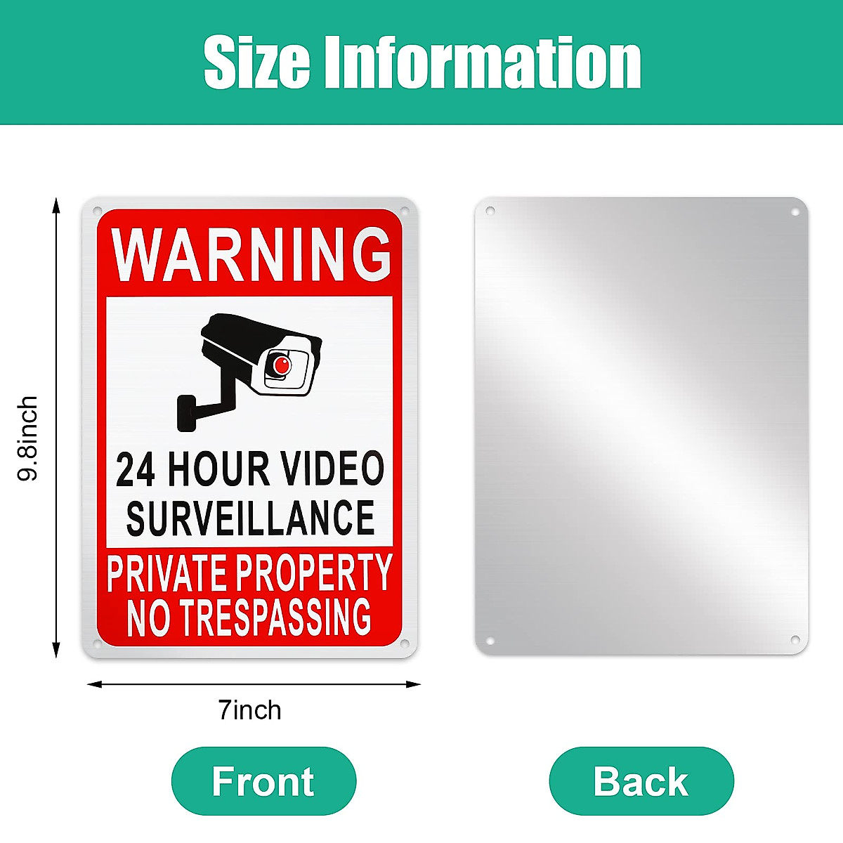 8 Pack Private Property No Trespassing Sign 24 Hour Video Surveillance Sign Reflective Aluminum Security Camera Sign Trespassers Will Be Shot Sign Warning Signs for Home Safety, 7 x 10'' (Video Sign)