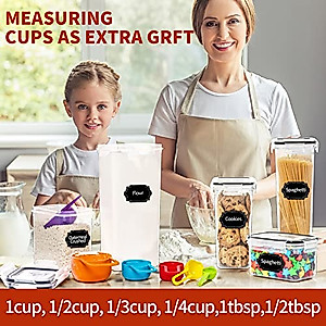 Skroam 14 Pack Airtight Food Storage Containers for Kitchen Pantry Organization and Storage, BPA Free Plastic Canister Set with Lids, Cereal, Flour & Sugar Containers- Spoon Set, Labels & Marker