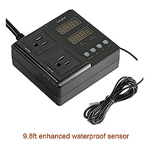 bayite Temperature Controller 1650W 15A BTC211 Dual Digital Outlet Thermostat Plug, Pre-Wired, 2 Stage Heating and Cooling Mode, 110V - 240V, Fermentation BBQ Reptile Aquarium
