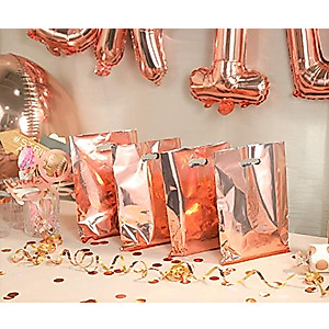 UNIQOOO 60 Metallic Foil Rose Gold Wedding Favor Bags, Party Treat Bags Bulk, Gift Candy Cookie Buffet Bags, Great for Wedding, Baby Shower, Birthday Party, Events, Celebrations - 9 3/4” x 6 1/2