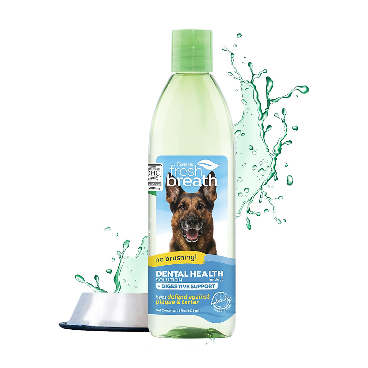 TropiClean Fresh Breath Plus Prebiotics for Digestive Support | Dog Breath Water Additive | Dental Care | Dog Breath Freshener | Simple Pet Teeth Cleaning | Made in USA | 16 oz