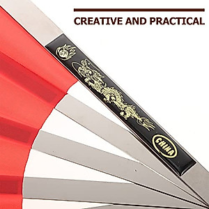 Gadpiparty Handheld Fan Handheld Fan Hand Fan Folding Fan Chinese Kung Fu Fan Cloth Fan Rave Fan Performance Fan Festival Fan Craft Fan Dance Fan for Men Women Red Hand Held Fan Hand Held Fan