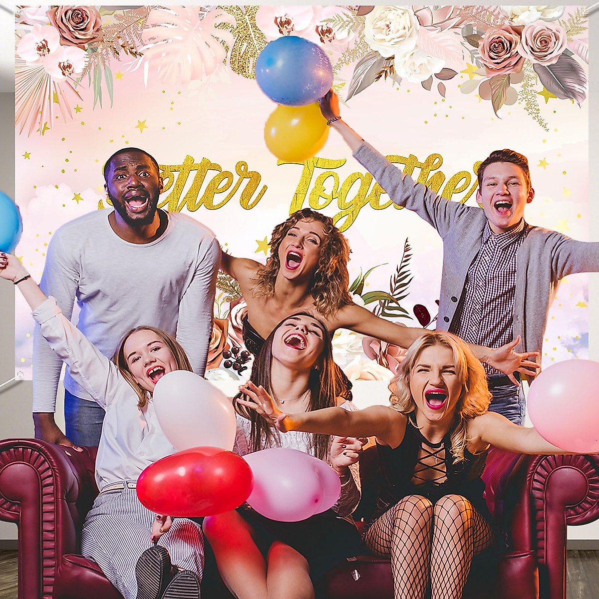 Dill-Dall Better Together Backdrop, Bridal Shower Party Decorations Banner Floral Pampas Grass She Said Yes Just Engaged Engagement Photography Background Supplies, 6x4ft