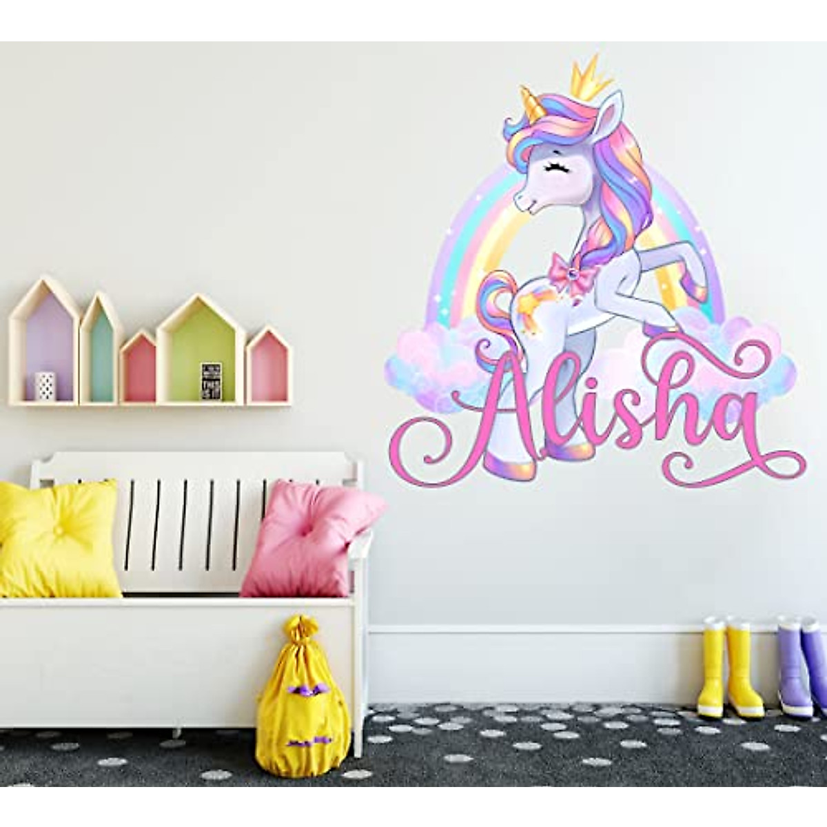 Unicorn Wall Decal - Custom Name Wall Decals - Magic Rainbow Wall Art Sticker - Nursery Wall Decor - Personalized Mural Kids Girls Bedroom