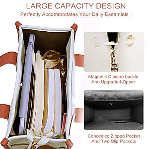 MUMEE Tote Bag For Women, The Leather Tote Bag with Zipper Shoulder Crossbody Handheld Bag for Work Office Travel (WhiteBrownA)