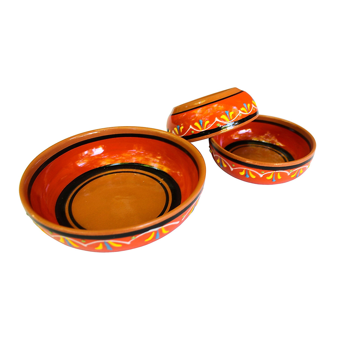 Canyon Cactus Ceramics Spanish Terracotta Set Of 3 Small Dipping Bowls, Orange