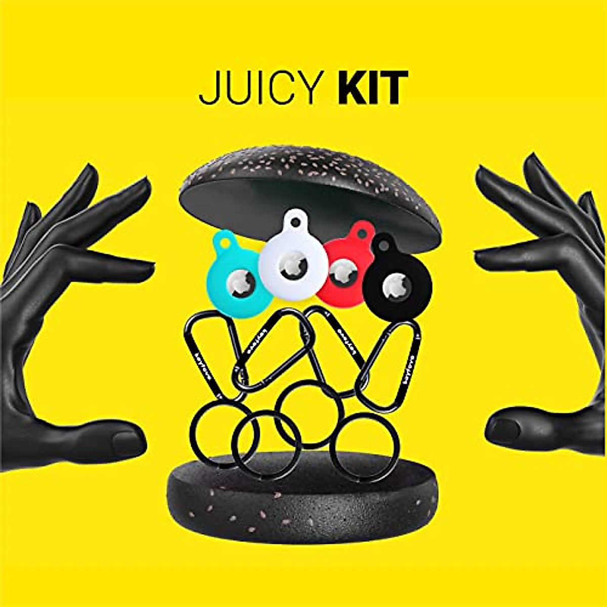 Airtag Holder, Airtag Case, Air tag Holder, Airtag Accessories, Airtag Key Ring, Airtag Keychain, Silicone Airtag Case, 4 Pack – White, Turquoise, Red, Black