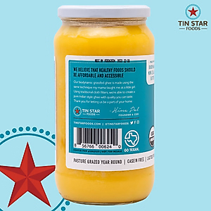 Tin Star Foods Grassfed Organic Ghee –365 Pasture Grazed, Hand Crafted Clarified Butter – Keto, Whole 30 and 21 Day Detox Approved, Lactose Free, Casein Free, – 32 fl oz