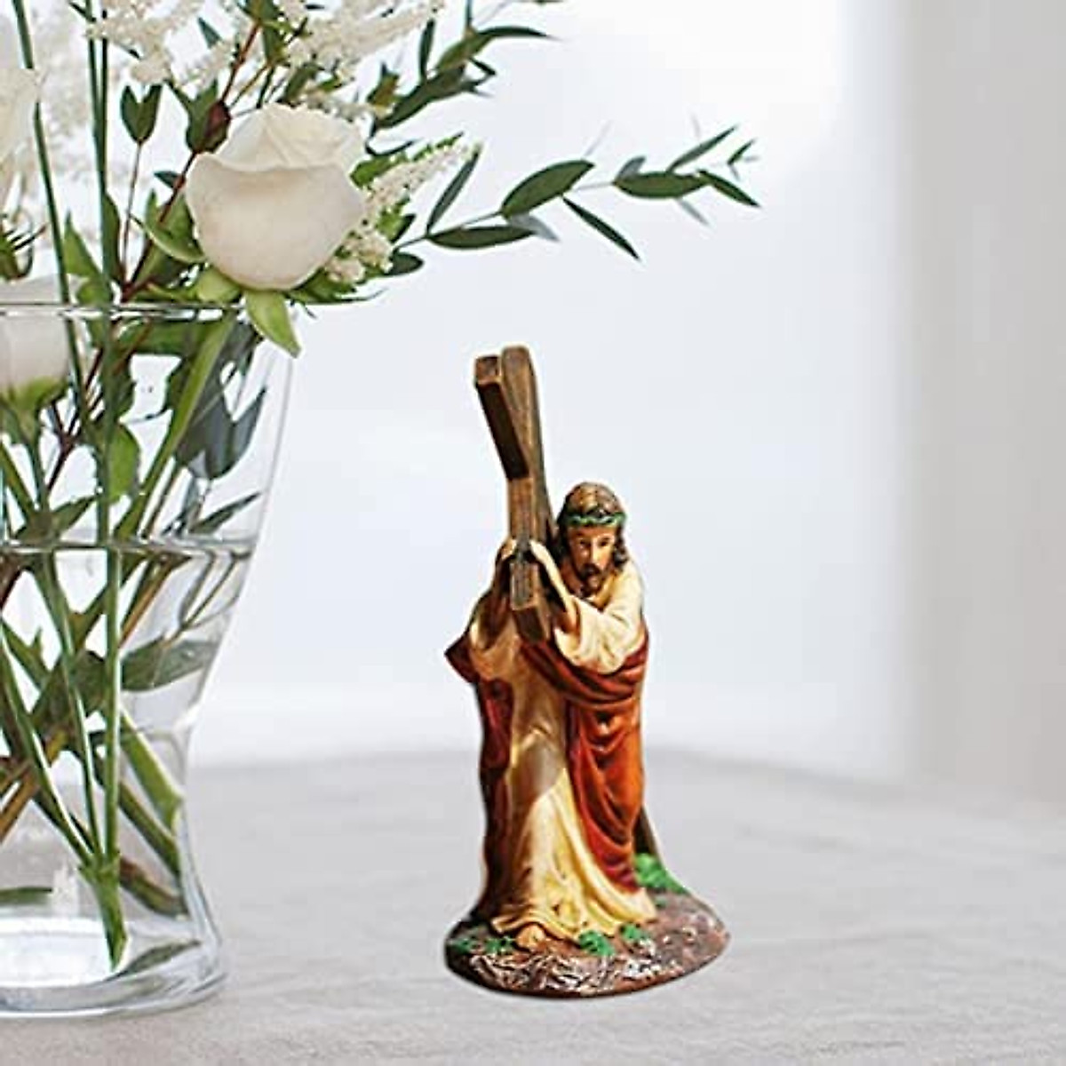 IIDACK Jesus Cross Figure Ornament,Hand-Painted Jesus Church Decorations,Jesus Carrying Cross Resin Figurine,Religious Statues Christian Gift Collection Crafts for Home Office Easter Decor