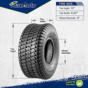 MaxAuto 2 Pcs 15x6.00-6 Front Lawn Mower Tire for Garden Tractor Riding Mover, 4PR