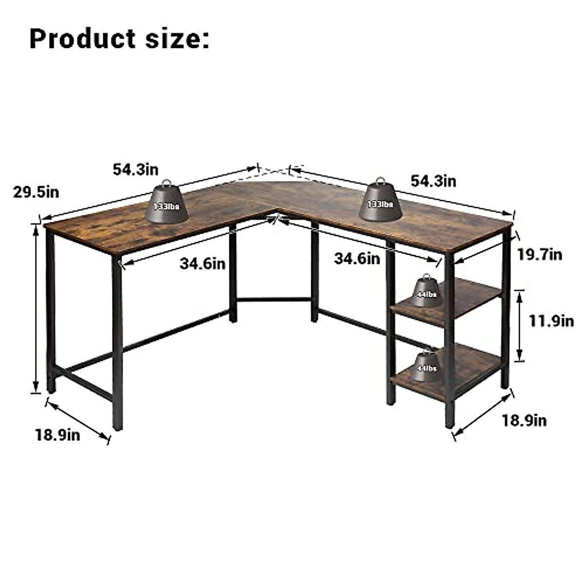 GOOD & GRACIOUS L-Shaped Gaming Desk, 54.3x54.3 Inch L Shape Desk, Corner Desk for Home Office, Modern Home Office Study Writing Workstation L Table, Easy Assembly, Rustic Brown