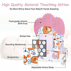 2Pack Silicone Teething Mitt, Soothing Infant Teething Mitten Pain Relief, Prevent Scratches Glove, Safe Silicone Teething Toys for 0-12 Months