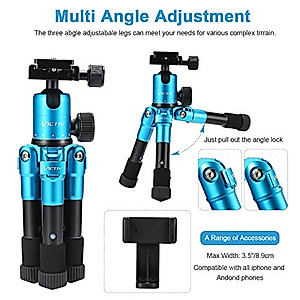 Tabletop Tripod, 20 inch Portable Desktop Mini Tripod for Camera with 360 Degree Ball Head, Aluminum Small Travel Tripod, Compatible with DSLR Camera/Video Camcorder/Cell Phone/Spotting Scope (Blue)