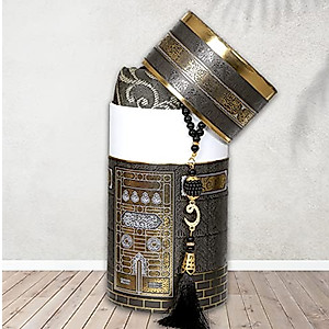 Kapobia Muslim Prayer Rug Islam and Beads, Kaabe Design Box Eid Ramadan Gifts Islamic Set Carnal Salah Mat Taffeta Fabric Black Soft Prayer Mats Men and Women