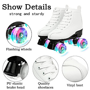 Jessie Women's Roller Skates High Top Double Row Roller Skates Adjustable Roller Skates with Flashing Wheels for Boys and Girls (White Flash Wheel,7.5)