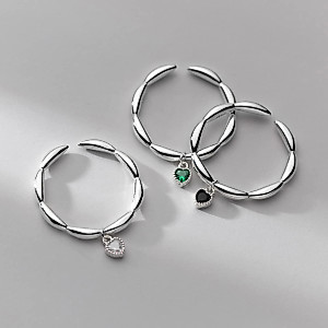 Eternal Love Heart Dangle Rings S925 Sterling Silver Adjustable Open Dangling Charm CZ Crystal Engagement Promise Ring Wedding Statement Band Middle Finger Stacking Jewelry Gifts for Women Girls Xmas