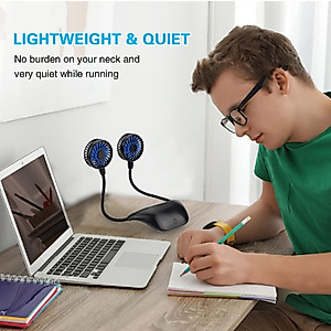 zoolb 10000mAh Neck Fan, Portable Fan for Climbing, Hiking, Battery Operated Rechargeable USB Fan for Neck, 6 Speeds Personal Fan, Lightweight Sports Necklace Fan with 48hrs Duration