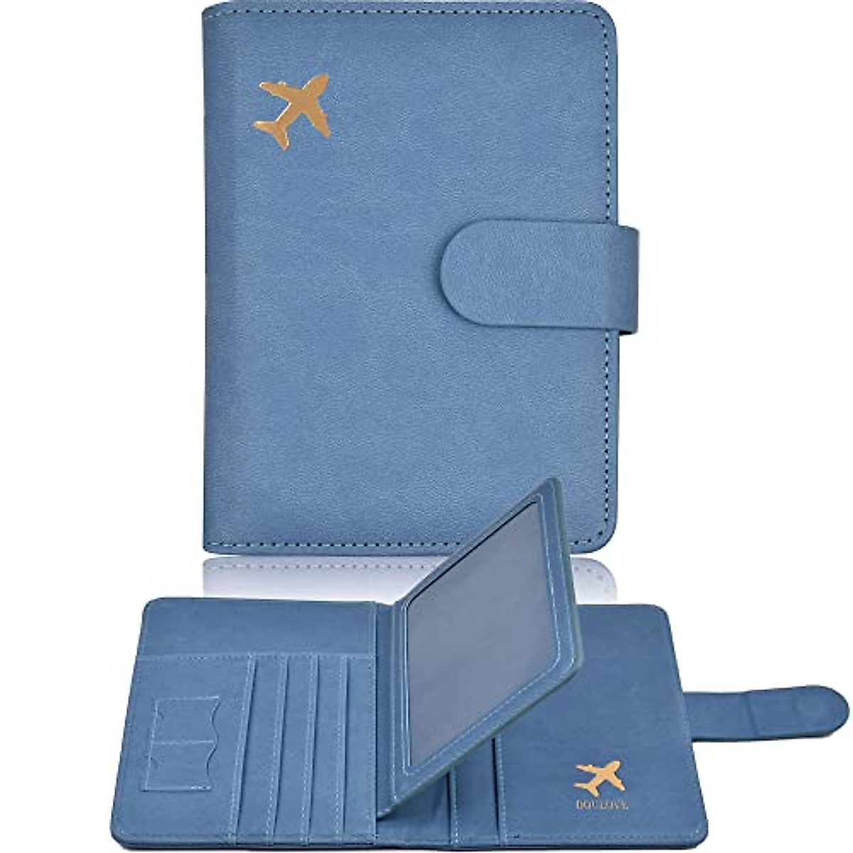 Doulove Passport and Vaccine Card Holder Combo Rfid Blocking, Upgraded Multi-Function Travel Wallet Passport Holder with Card Slot, Passport Cover for Women Men Blue