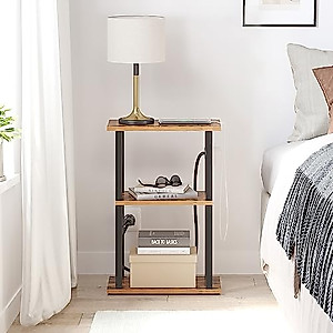 TUTOTAK Small Narrow Side Table with Charging Station, Set of 2 Skinny End Table for Small Spaces, Slim Nightstand with USB Ports and Outlet,Sofa Beside Table with Wheels, Brown TB01BB047