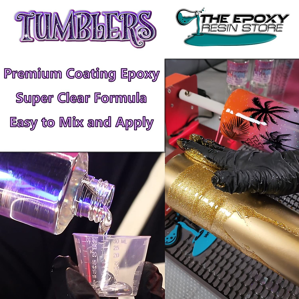The Epoxt Resin Store - Tumbler Coating Epoxy Resin, Super Gloss Shine, Fast Cure, Self Leveling, Low Odor, Easy Mixing (1-1), UV Stable, 2 Part 1 Gallon kit