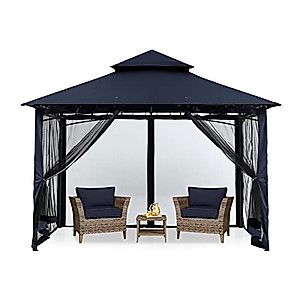 MASTERCANOPY Outdoor Garden Gazebo for Patios with Stable Steel Frame and Netting Walls (8x8,Navy Blue)