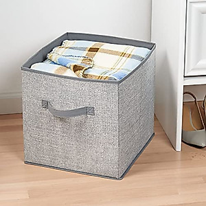mDesign Soft Fabric Nursery/Playroom Closet Storage Organizer Bin Box with Front Handle for Cube Furniture Shelving Units - Holds Toys, Clothes, Diapers, Bibs - Lido Collection - 2 Pack - Gray