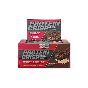 BSN Protein Crisp Bar, Protein Snack Bars, Crunch Bars with Whey Protein and Fiber, Gluten Free, Chocolate Crunch, 12 Count (Packaging May Vary)