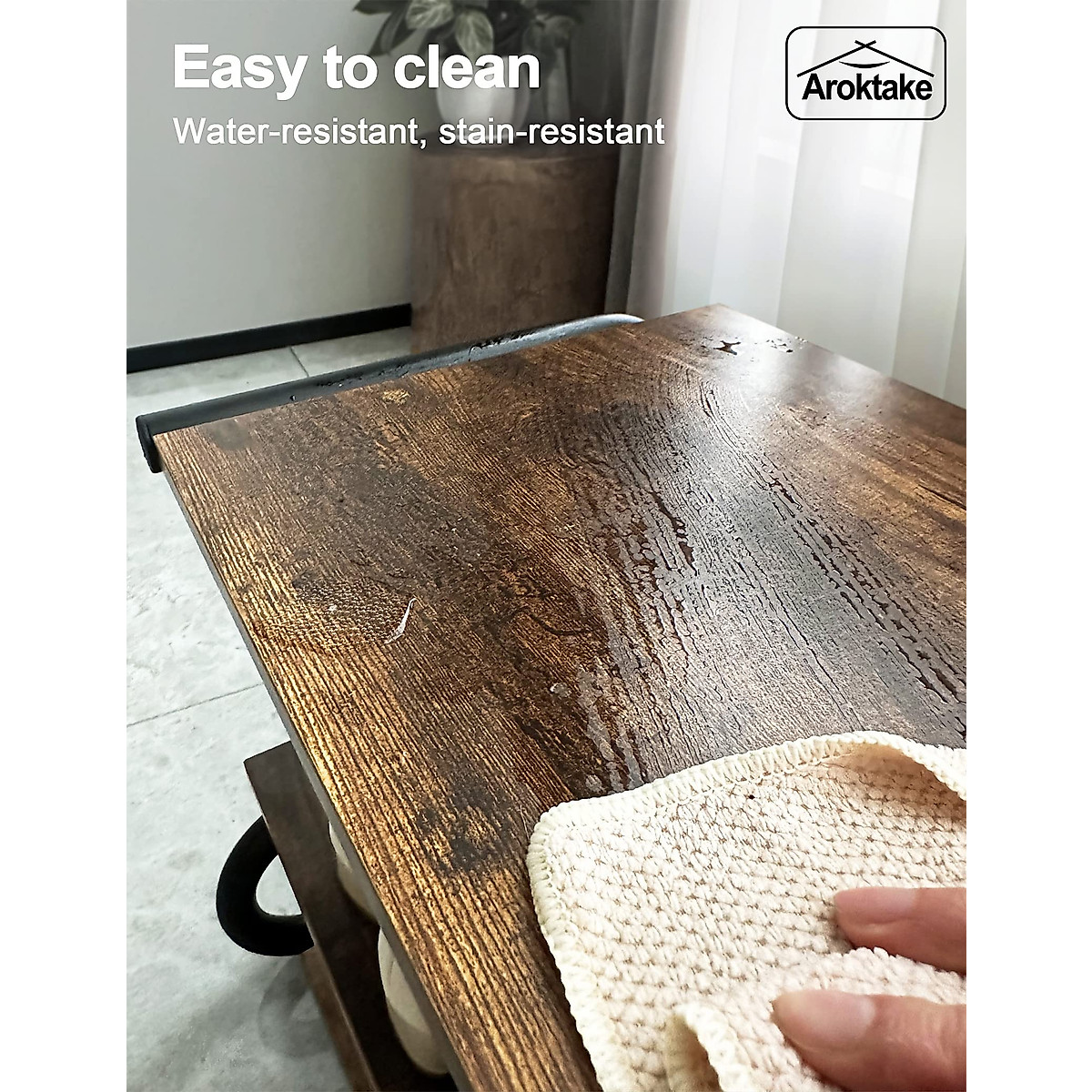 Aroktake 3-Tier Shoe Rack, Z-Frame Wooden Shoe Shelf with Durable Metal Shelves for Hallway, Living Room, Closet, Bedroom (Rustic)