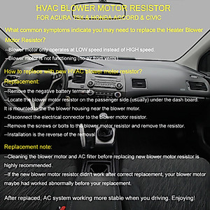 HVAC Fan Blower Motor Resistor Replacement for 2004-2008 Acura TSX 2003-2006 Honda Accord 2006-2008 Honda Civic 2005-2010 Honda Odyssey 2009 Honda Pilot Replaces RU-398, 79330SDRA01, 79330SDAA01