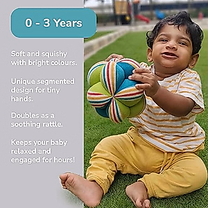 Shumee Colorful Plush Fabric Ball| Baby Textured Ball, Baby Fabric Plush Stuffed Ball Toys, Montessori Soft Ball Toys | Developmental Clutch with Rattle, Infant/Babies | Newborn Gift