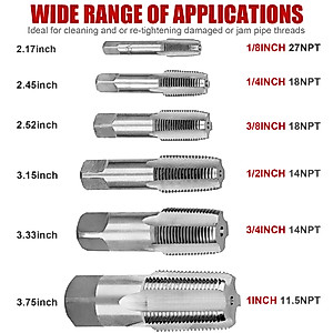 KBOISHA 6-Piece NPT Pipe Tap Set, Carbon Steel NPT Thread Forming Tap Sizes 1/8", 1/4", 3/8", 1/2", 3/4", and 1"