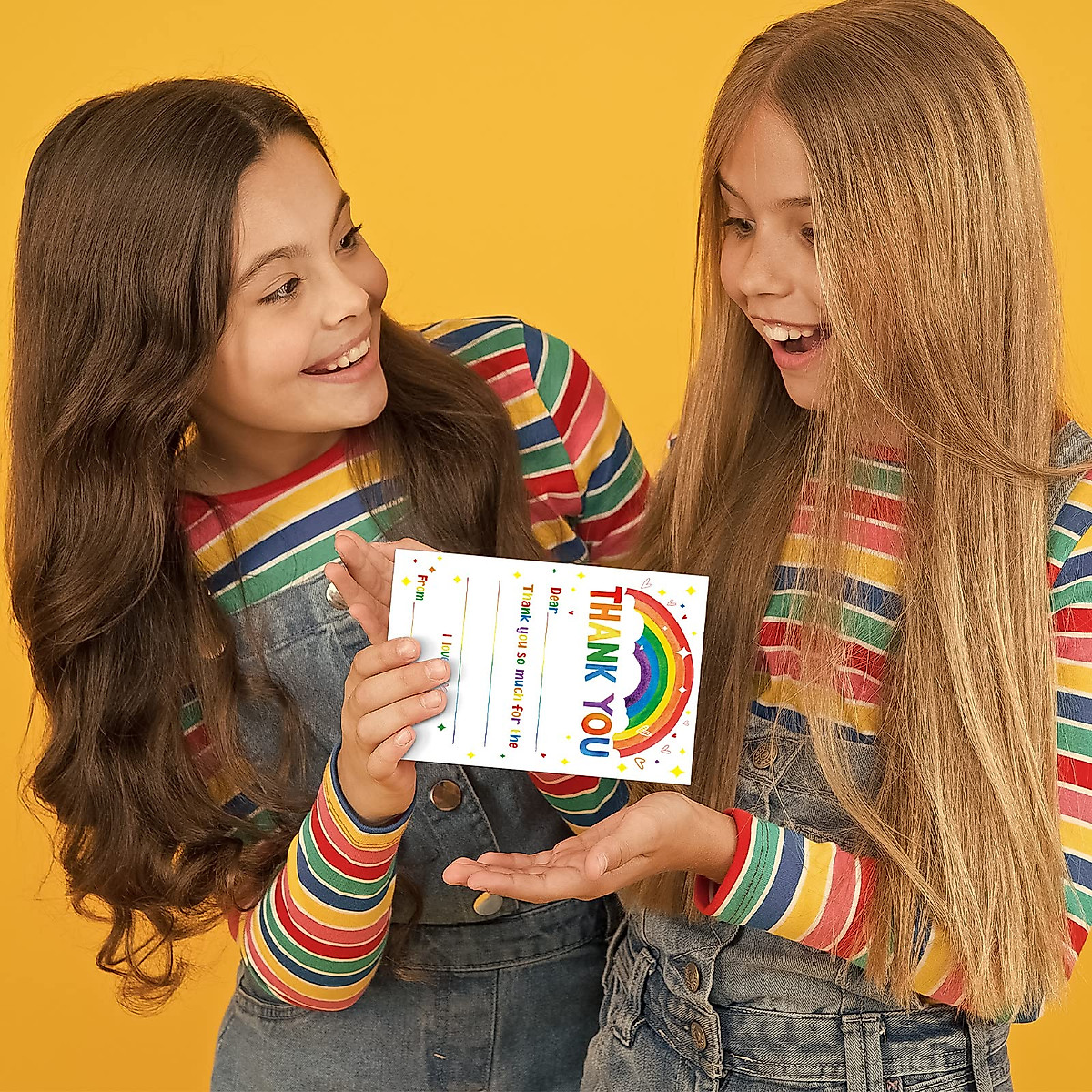 72 Pieces Kids Thank You Cards Fill in the Blank Thank You Notes with Envelopes Colorful Thanks Cards for Birthday Party(Rainbow Style)