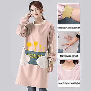 Kumquat Classic Fashion Aprons for Women Waterproof Oil Proof Long Sleeve Apron Smocks Overalls Adult for Home Furnishing Kitchen (Purple)