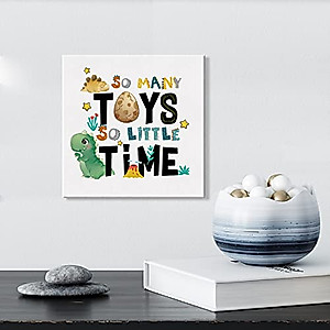 Dinosaur Nursery Sign Wall Art Prints Canvas Painting Baby Dinosaur Dino So Many Toys So Little Time Outer Print Home Kids Bedroom Playroom Decor 8" x 8"