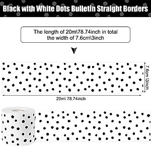 Zonon 65 Feet Bulletin Board Borders Black and White Polka Dots Striped Grid Borders Decorative Straight Wavy Rolled Border Trim Borders Classroom Back to School Decor(Black Painted Dots)