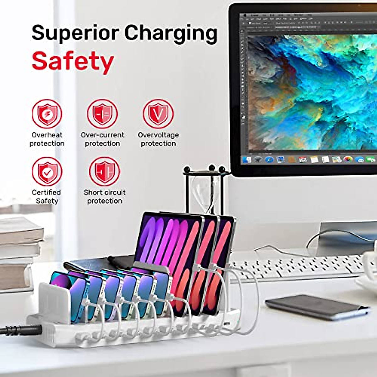 Unitek USB C Charging Station, 120W 10 Port Type C Charging Organizer for Multiple Devices, iPhone, Smartphones, Tablets, Supports 10 iPads Charging Simultaneously- [UL Certified]