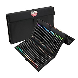SoHo Urban Artist 120 Slot Pencil Case for Colored Pencil, Markers, Pen, Brushes Durable Nylon Organizer Opens to Easel Stand - Black