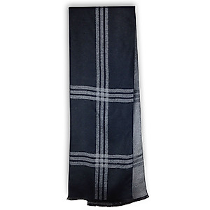 Livativ Bleu Nero Luxurious Winter Scarf for Men and Women – Large Selection of Unique Design Scarves – Super Soft Premium Cashmere Feel Black Grey Center Plaid