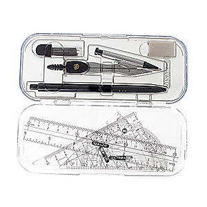 West Coast Paracord 9 Piece Mathematics Tool Set – Straight Ruler, 30/60/90 Triangle Ruler, 45/90 Triangle Ruler, 180 Degree Protractor and More! Clear/Black Includes Sturdy Storage Case