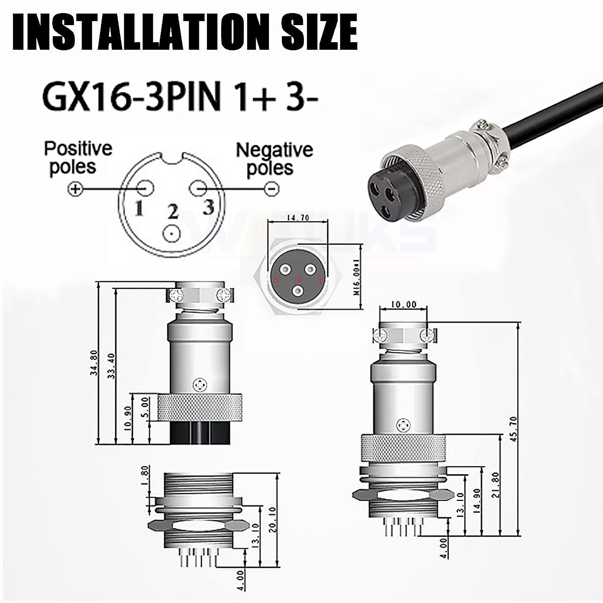 WAOUKS 67.2V 5A Charger 67.2V Lithium Battery Charger 60V Smart Charger Output GX16-3pin 1+ 3-/GX16-3pin 1+ 2- Connector Used for 16S 60V Li-ion Battery Pack
