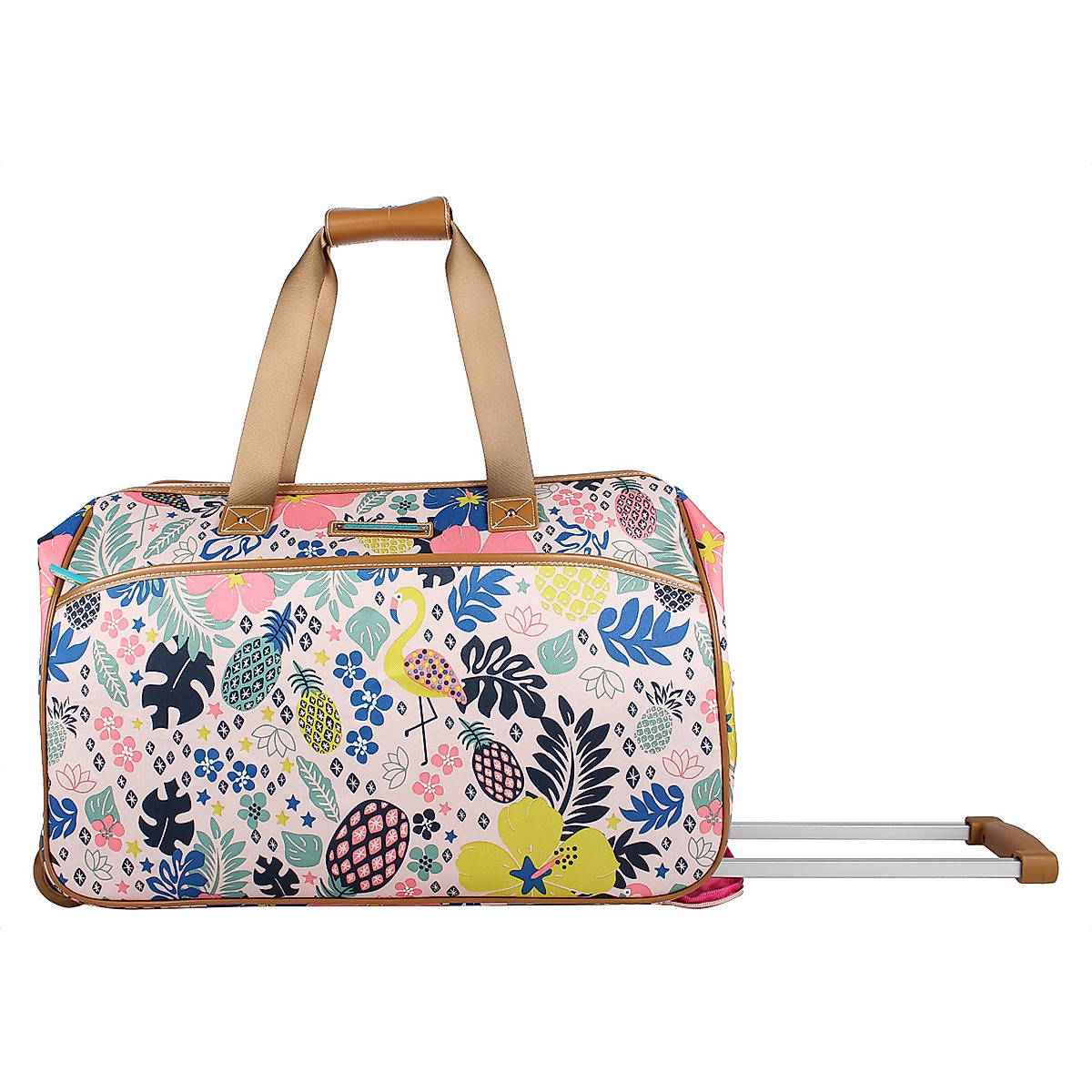 Lily Bloom Pattern 22 Inch Duffel Bag with 2-Rolling Wheels, Weekender Overnight Travel Lightweight Carry-On Suitcase For Women