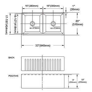 ALWEN 33 inch White Fireclay Farmhouse Sink, Double Bowl Workstation Apron Front Farm Kitchen Sink, Reversible Ceramic Porcelain Farmhouse Kitchen Sink with Ledge and Accessories