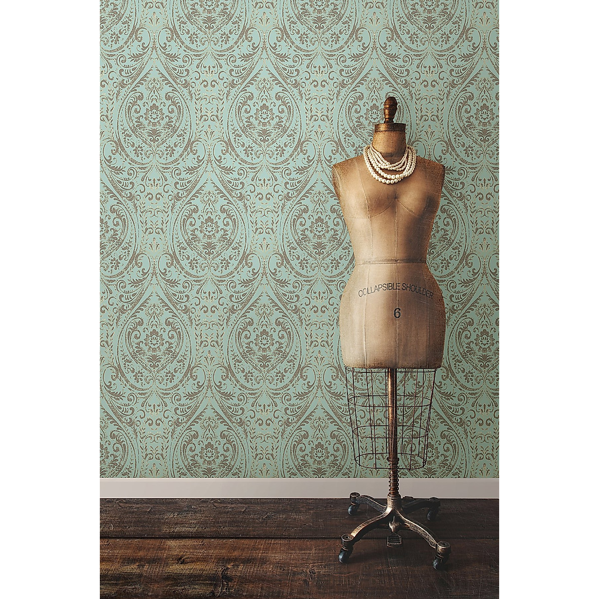 NuWallpaper NU2079 Nomad Damask Peel & Stick Wallpaper, Blue